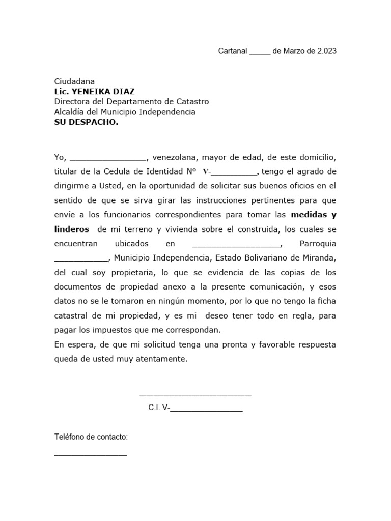 Solicitud de Medidas Catastrales en Venezuela | PDF | Política ...
