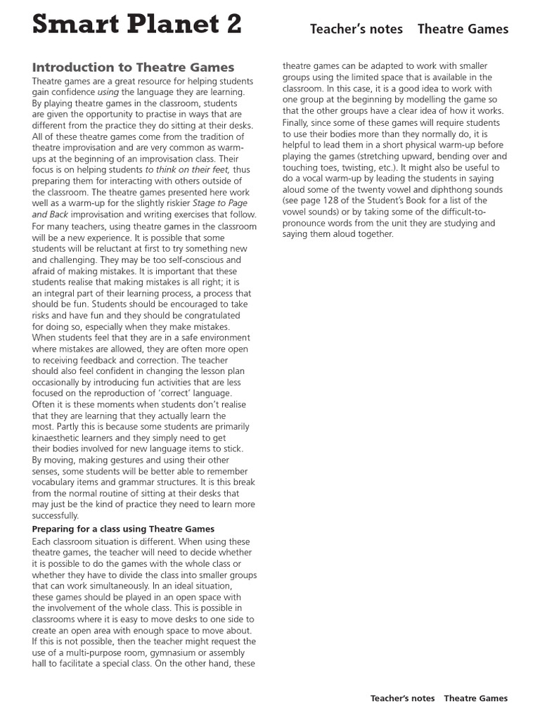 Theatre Games Teacher's Notes | PDF | Classroom | Communication