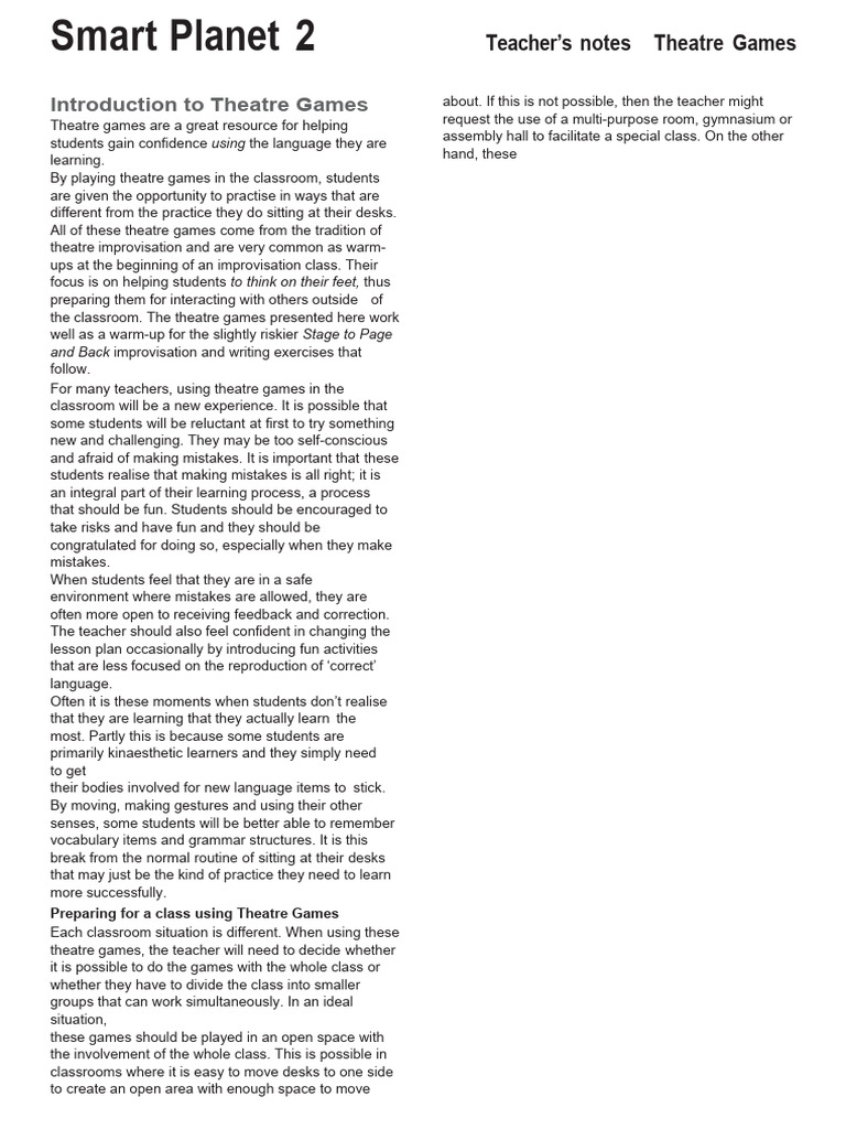 Theatre Games for Language Teachers | PDF | Classroom | Teachers