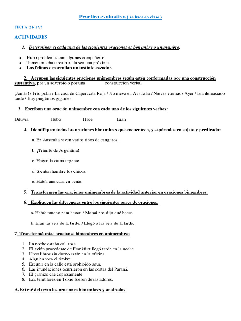 Oraciones Practico Descargar Gratis Pdf Verbo Asunto Gramática