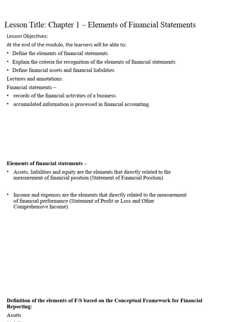 Understanding Financial Statement Elements | PDF | Income | Equity ...