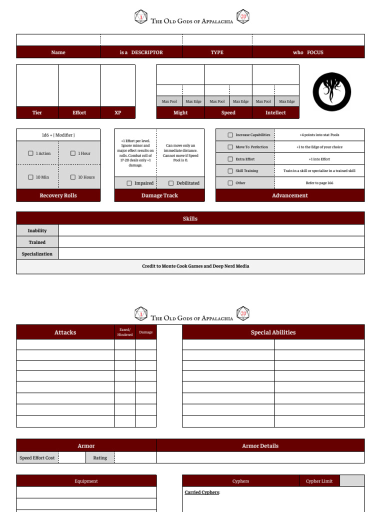 OGoA Character Sheet | PDF | Role Playing Games | Gaming