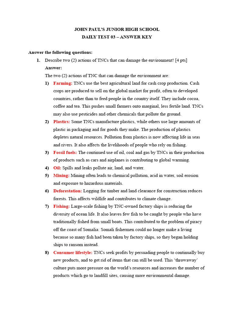 Daily Test 03 - Answer Key | PDF | Agriculture | Climate Change