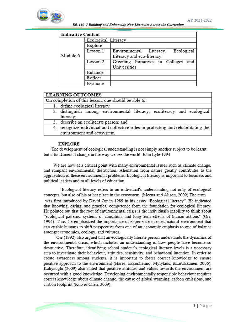 Concepts Module 6 Ecological Literacy | PDF | Ecology | Literacy