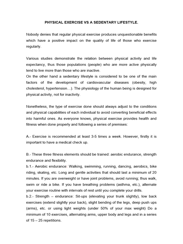 Exercise Benefits vs. Sedentary Risks | PDF | Physical Fitness ...