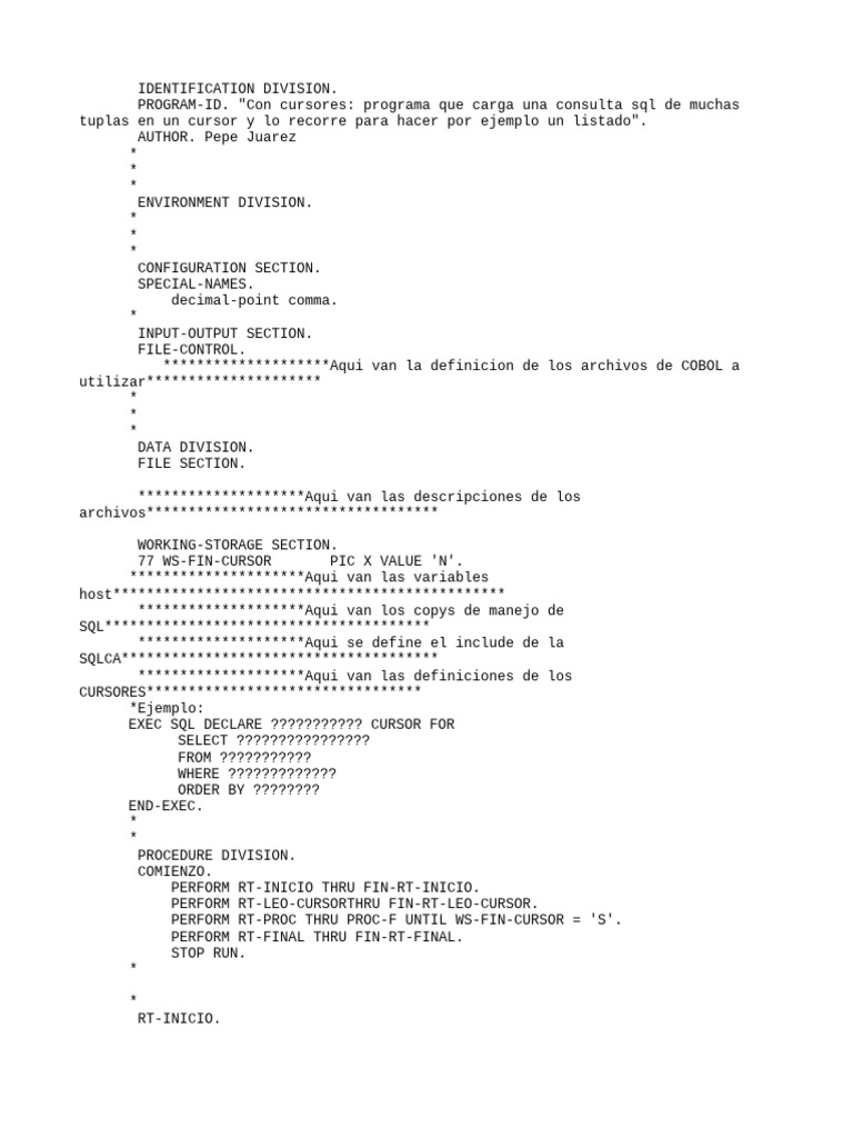 Cobol - db2 Con Cursores | PDF | SQL | Notación