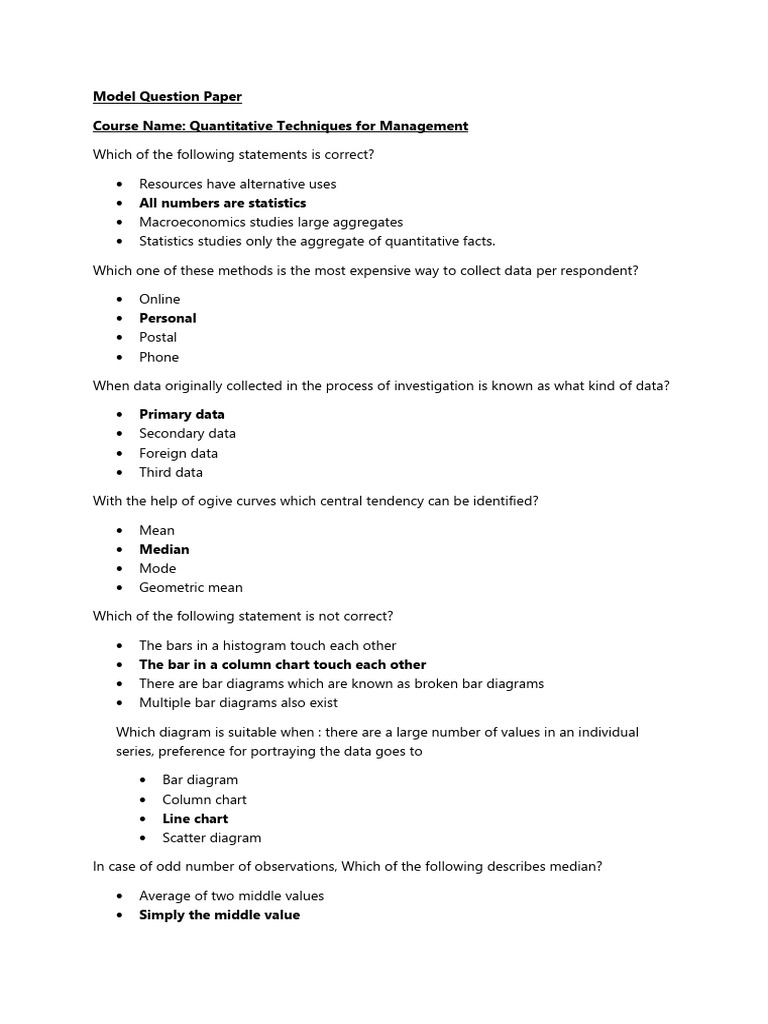 Quantitative Techniques Model Paper | PDF | Regression Analysis | Mean