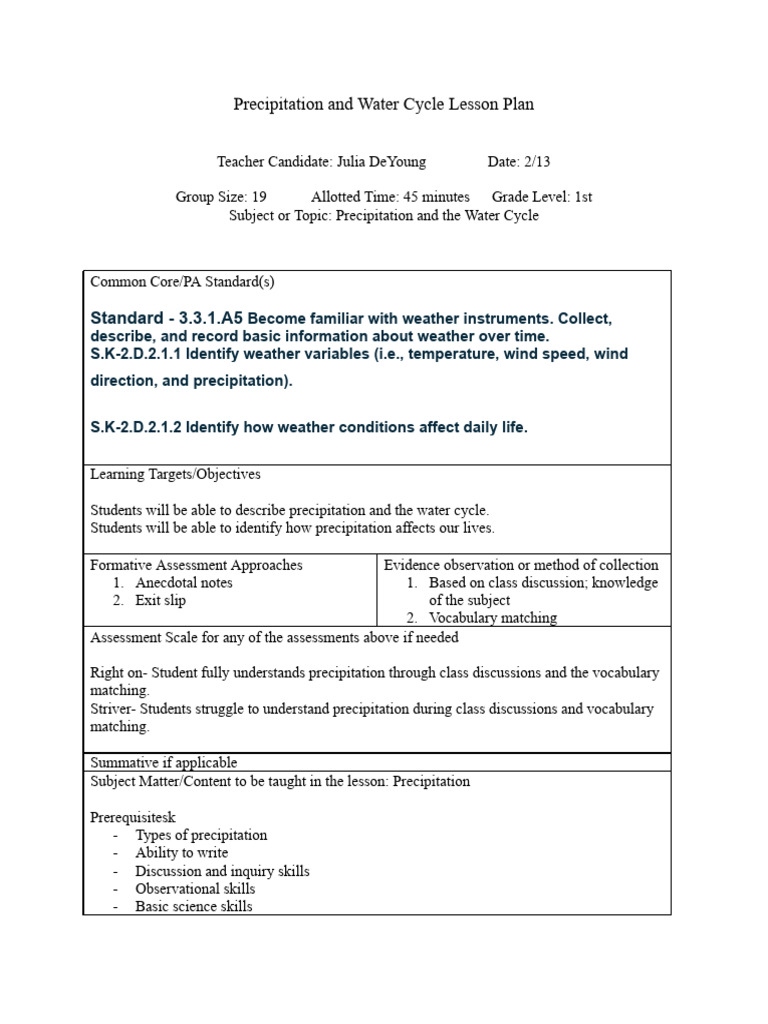 Unit Lesson 2 Precipitation and Water Cycle | PDF | Precipitation | Rain