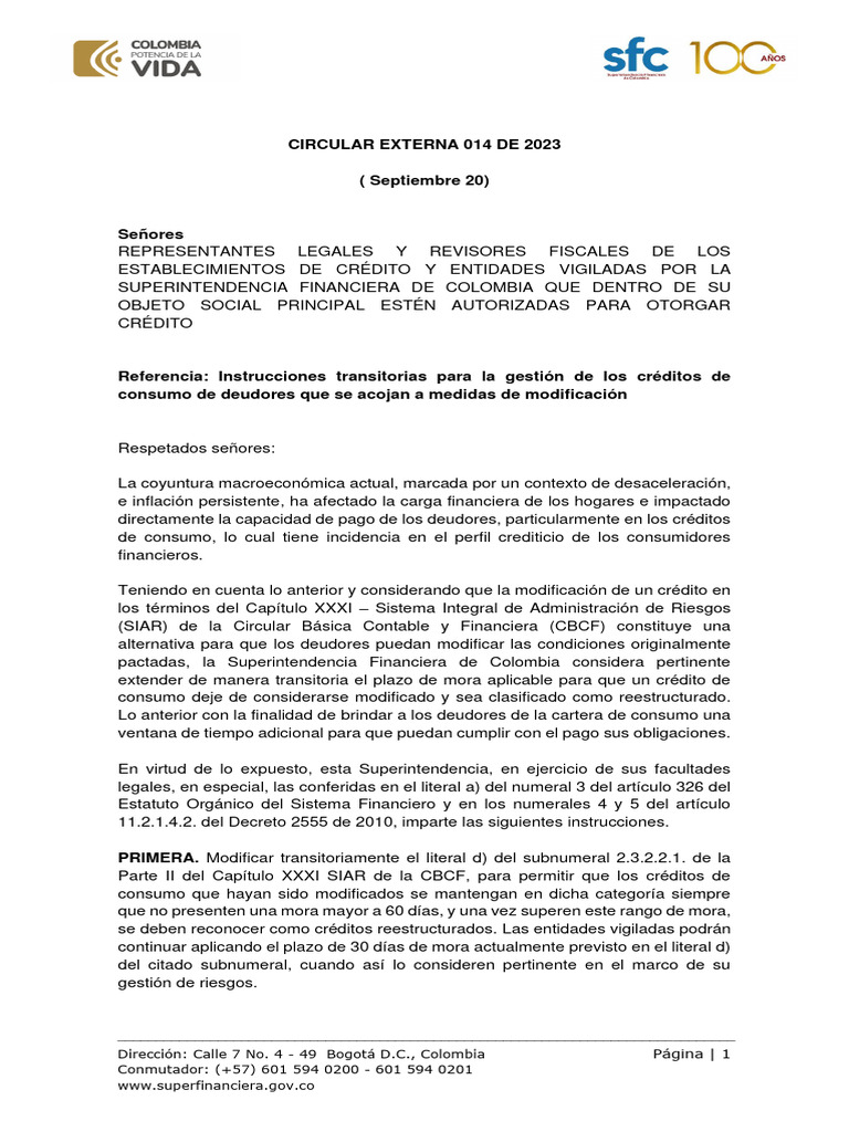 SFC - Circular Externa No. 14 | PDF | Economias