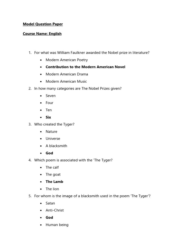 Model Question Paper - English | PDF | Essays