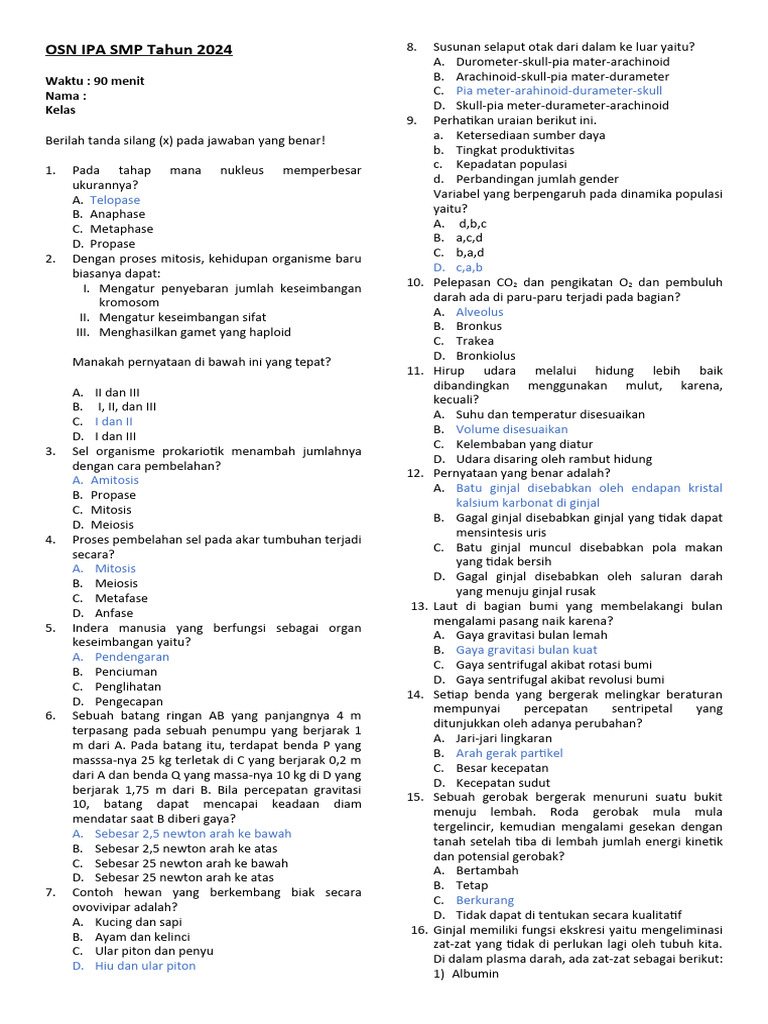 Soal OSN IPA SMP 2024 dan Pembahasan | PDF