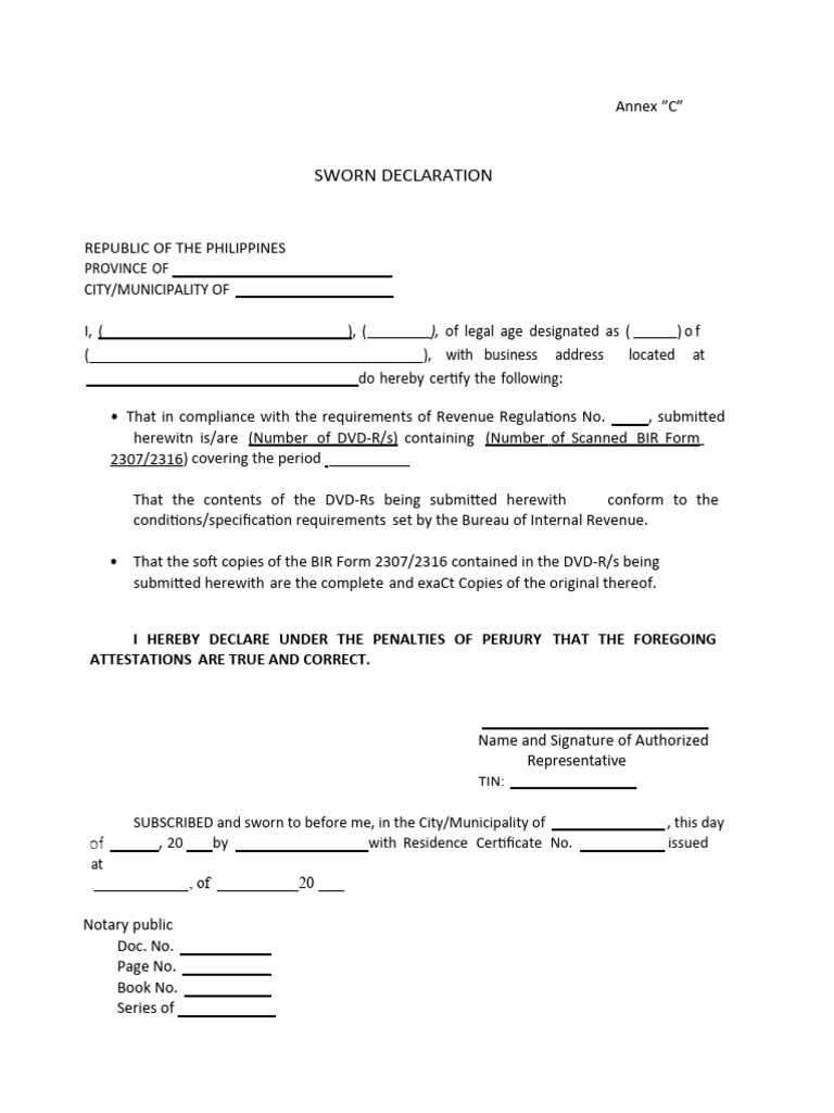 Sworn Declaration Annex C RR 2-2015 | PDF