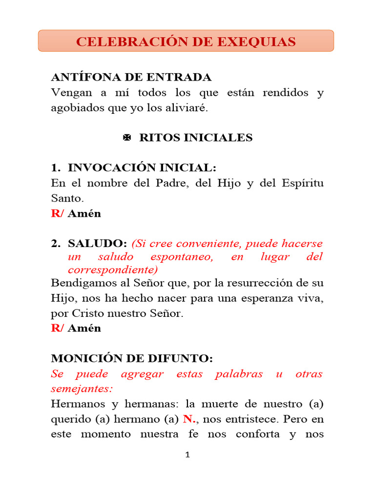 Celebración de Exequias Católicas | PDF | Oración | eucaristía