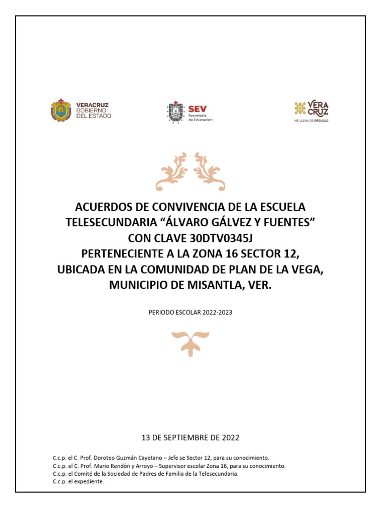 Acuerdos de Convivencia Telesec. Álvaro Gálvez y Fuentes | PDF ...
