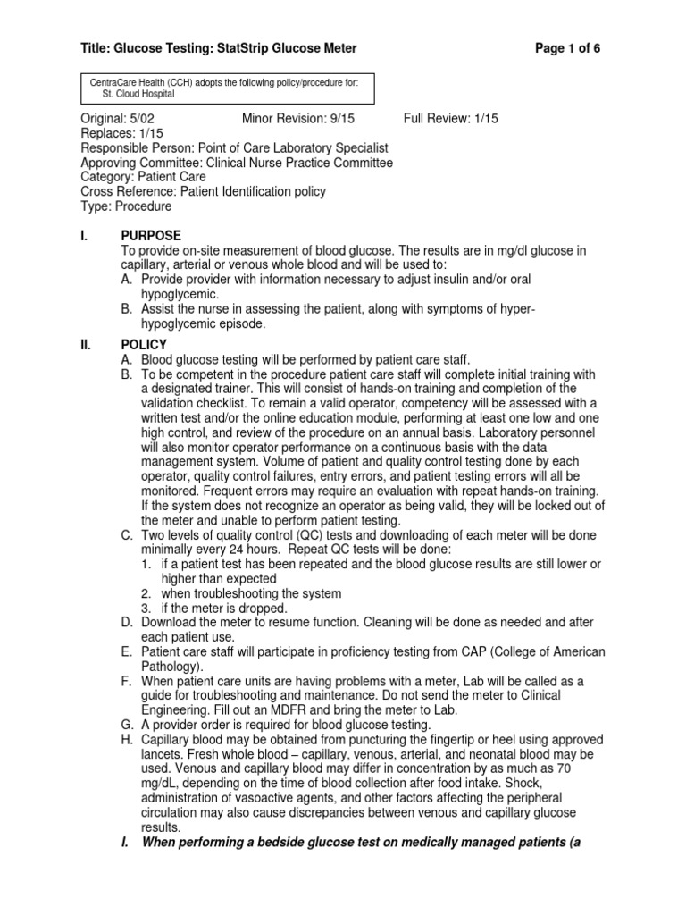 StatStrip Glucose Meter Testing Guide | PDF | Hypoglycemia | Diseases ...