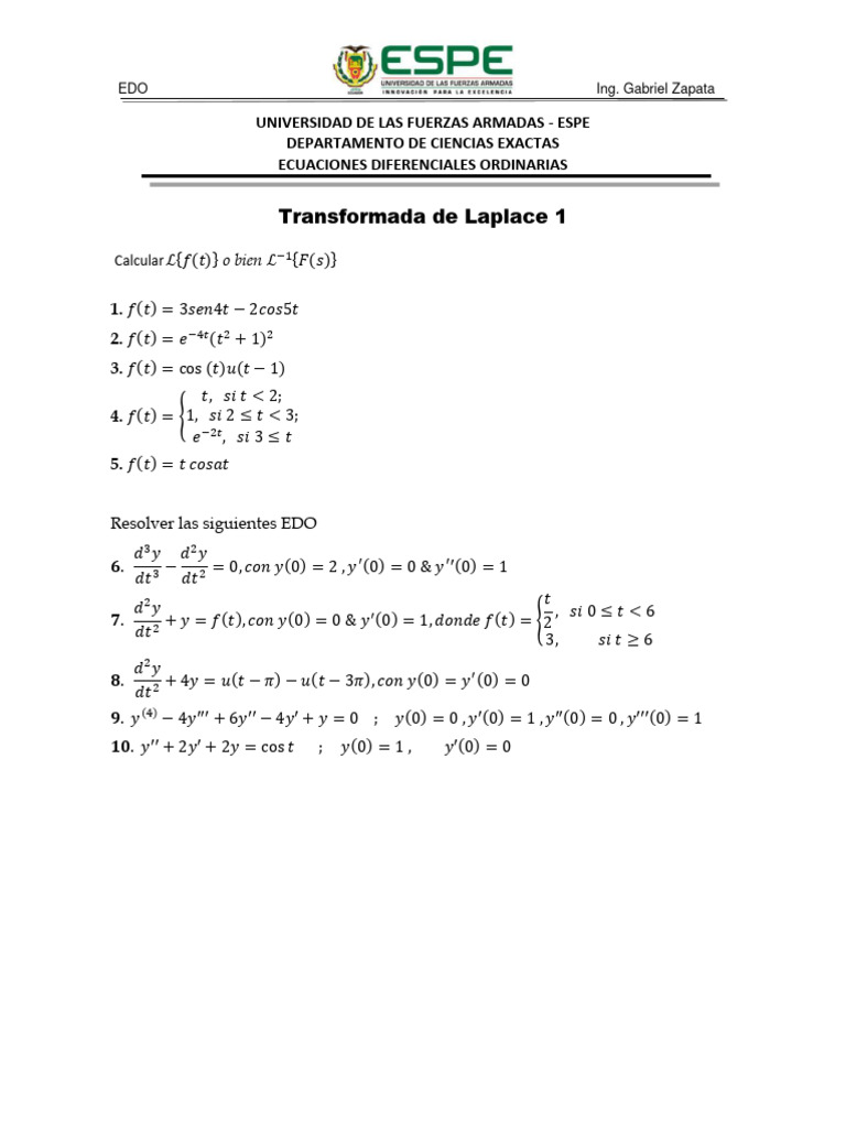 Deber de Transformada de Laplace 1 | PDF