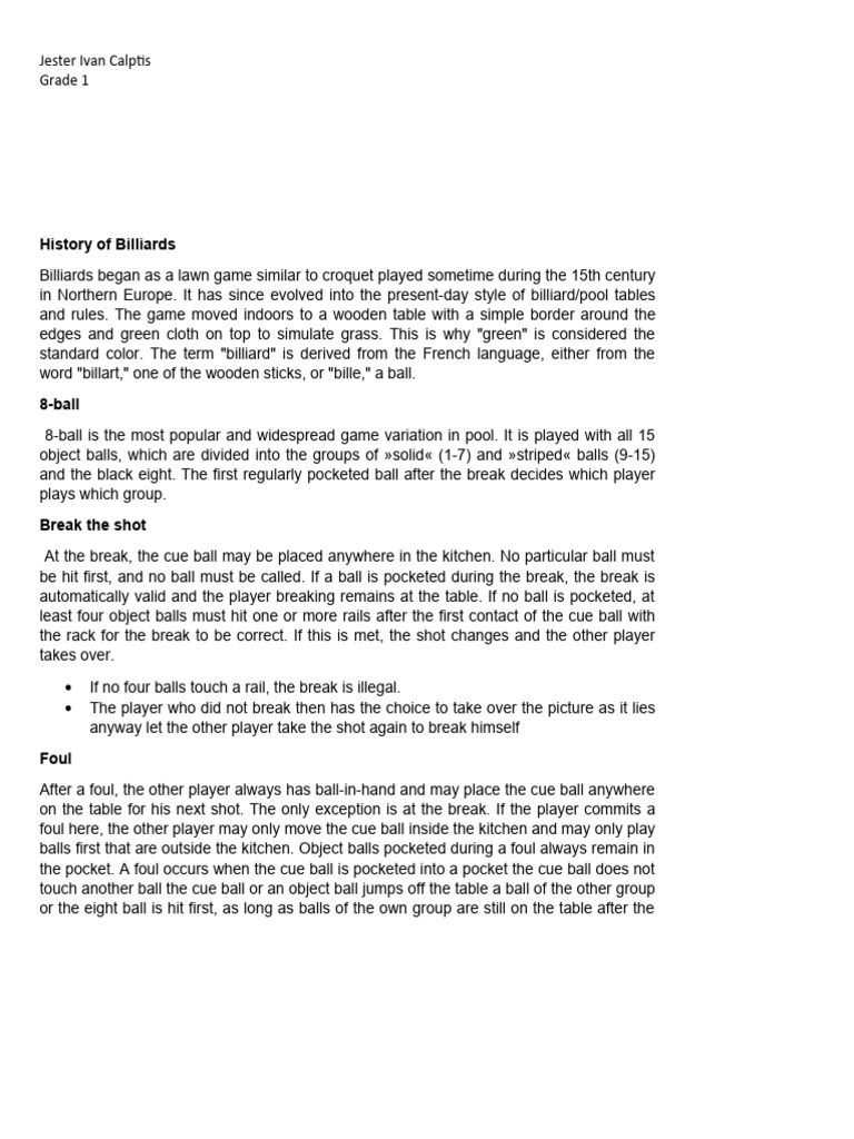 Billiards | PDF | Cue Sports | Precision Sports