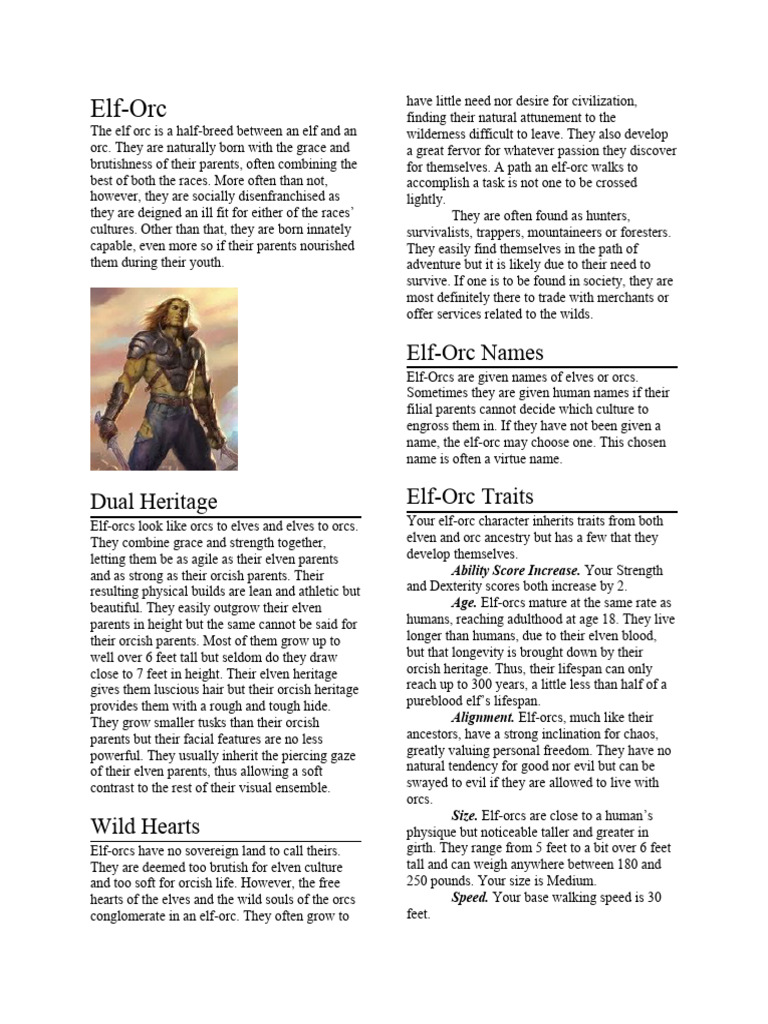 Elf-Orc Traits and Characteristics | PDF | Elf (Dungeons & Dragons)