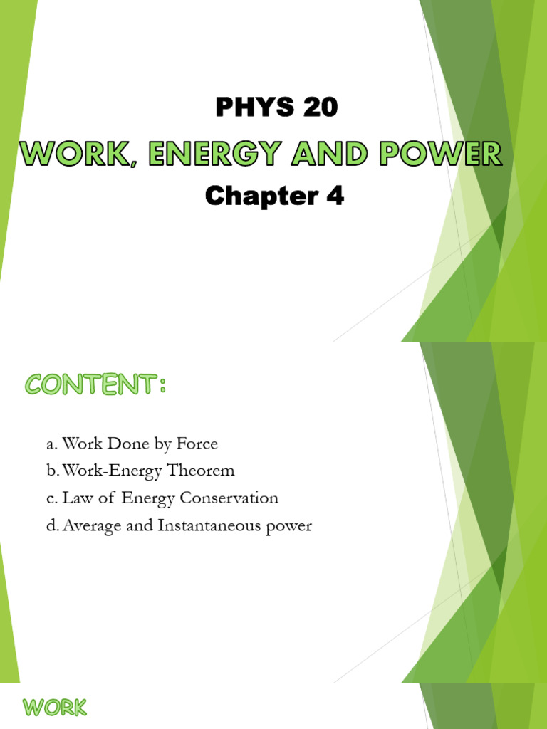 PHYS 20 - Chapter 4 - Work, Energy and Power | PDF | Force | Potential Energy