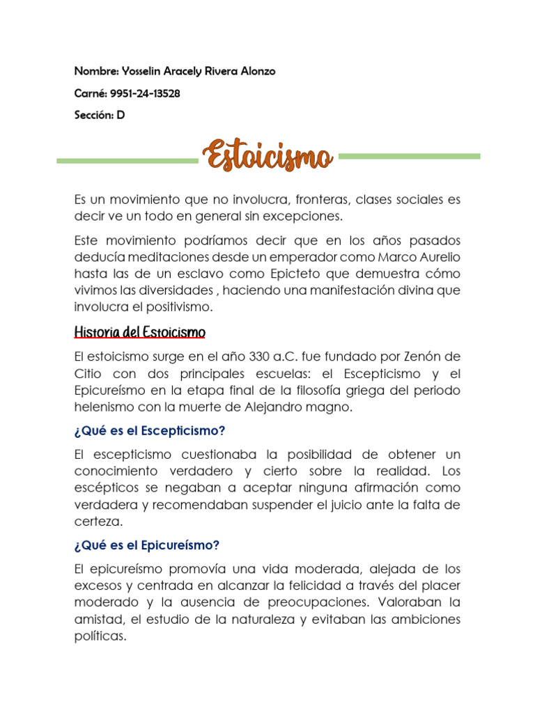 Ensayo de Estoicismo (Yosselin Rivera Alonzo) | PDF | Estoicismo | Logos