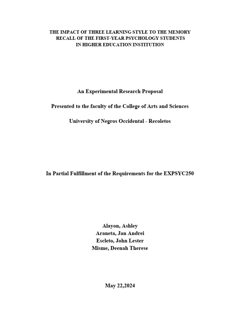 Expsyc Research Study | PDF | Learning Styles | Learning