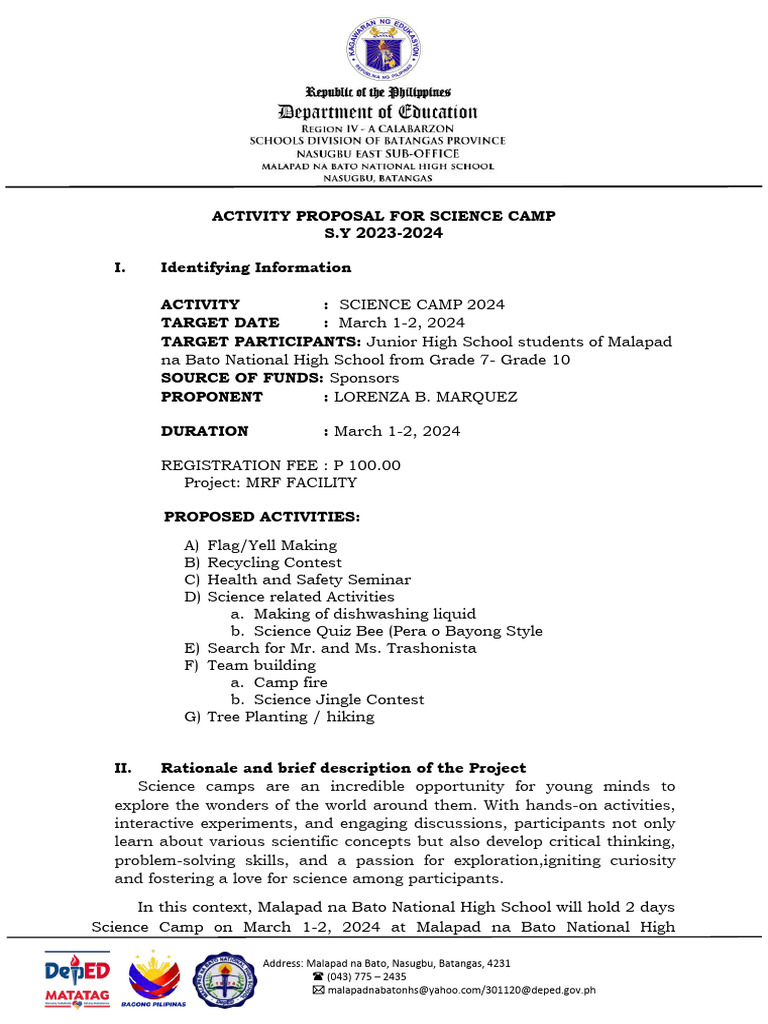 Proposal SCIENCE CAMP | Download Free PDF | Science | Cognition