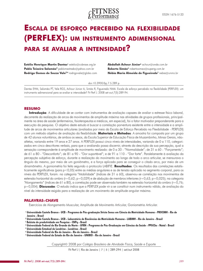 Dantas Et Al. Fit Perf J, 7 (5), 289-94es, 2008. Escala de Esforço ...