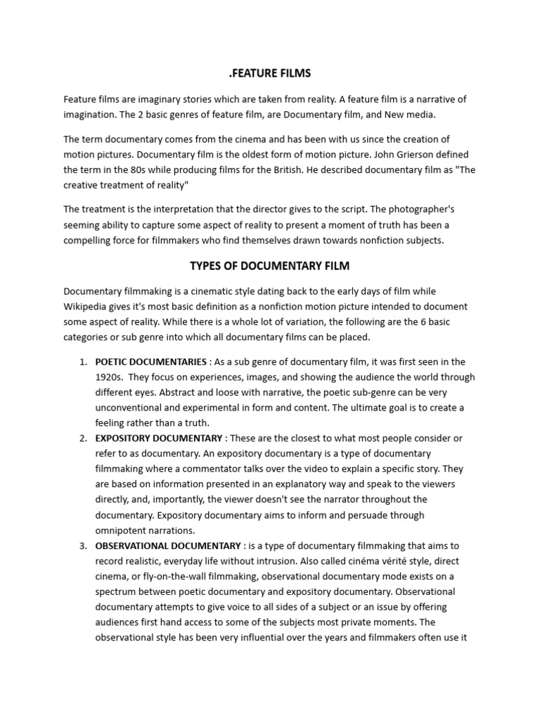 Types of Documentary Films Explained | PDF
