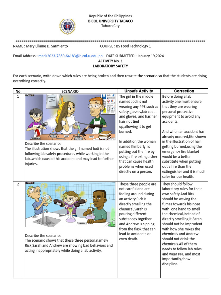 Physics Activity 1-Laboratory Safety | PDF | Laboratories | Safety