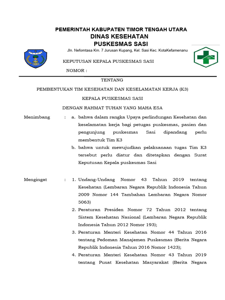 SK Tim K3 Puskesmas | PDF