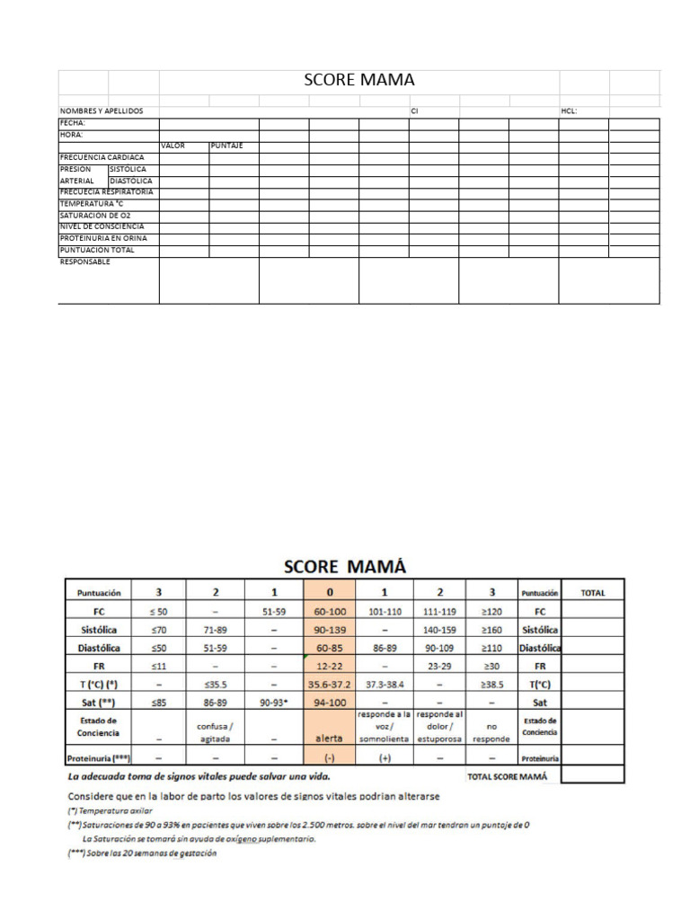 FORMATO SCORE MAMA | PDF