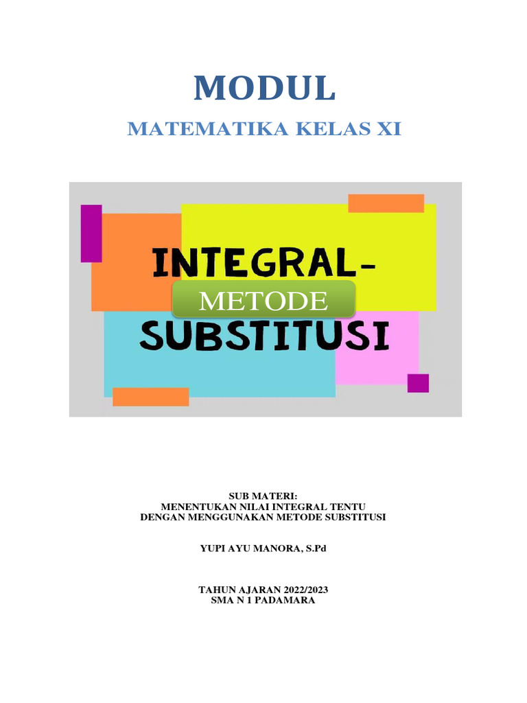 Modul MTK KLS Xi Integral Dengan Metode Substistusi | PDF