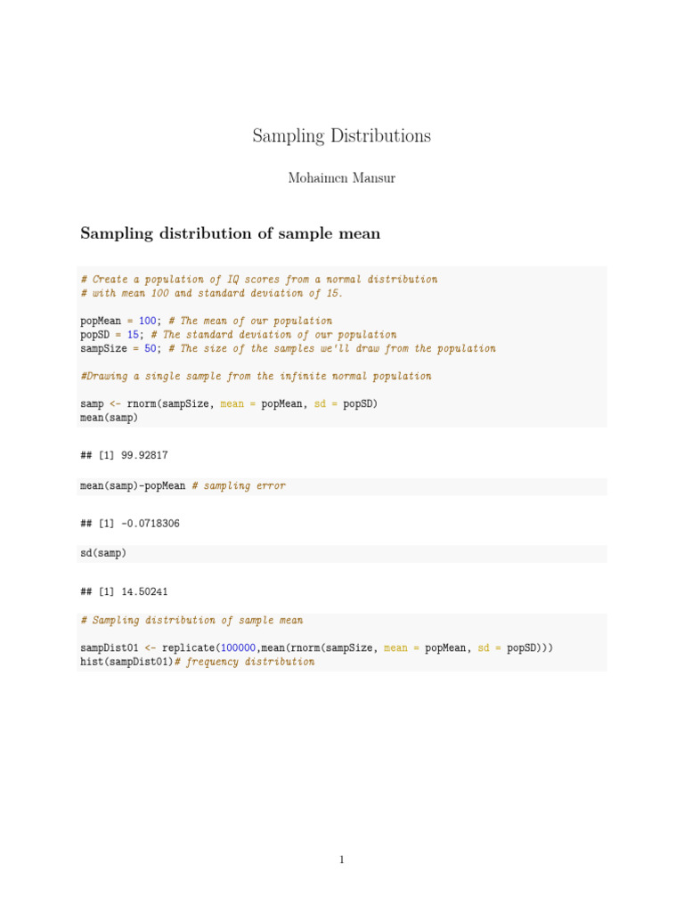 Sampling Distributions: Sampling Distribution of Sample Mean | PDF | Statistical Theory ...