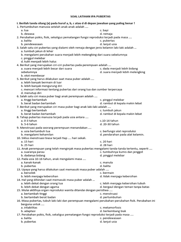 Soal Pubertas | PDF | Kesehatan Holistik