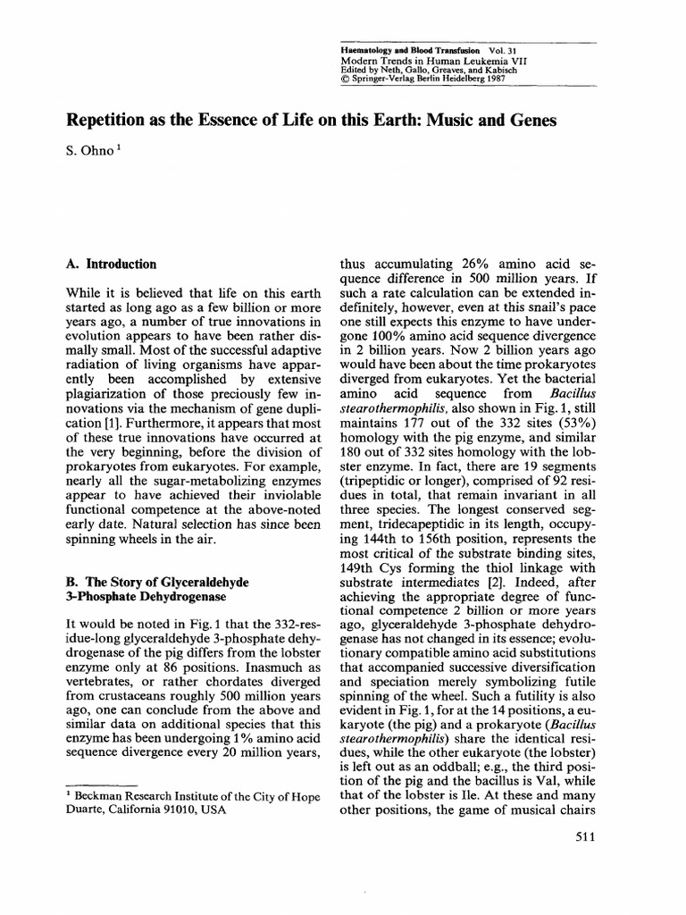 DNA and Music But Susumo Ohno | PDF | Peptide | Gene