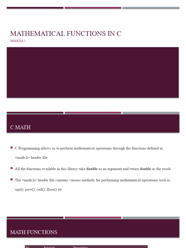 Mathematical Functions in C | PDF | Trigonometric Functions ... Mathematical Functions in C | PDF | Trigonometric Functions ...