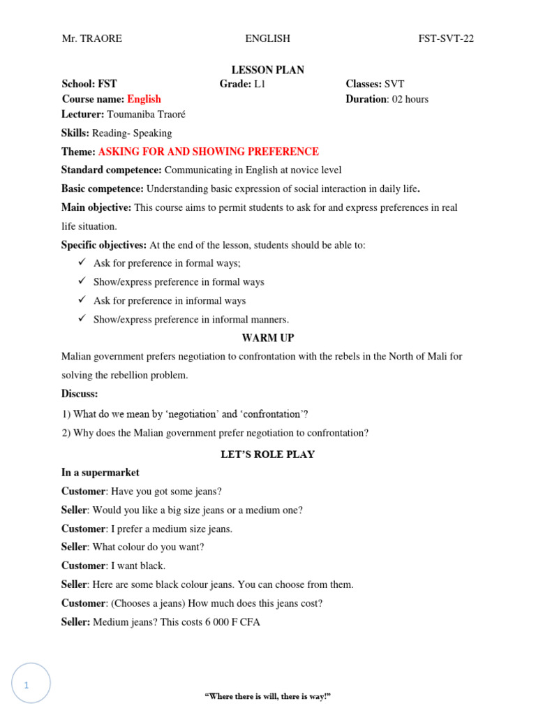 SVT Lesson (Asking For Showing Preference) | PDF | Grammar | Syntax