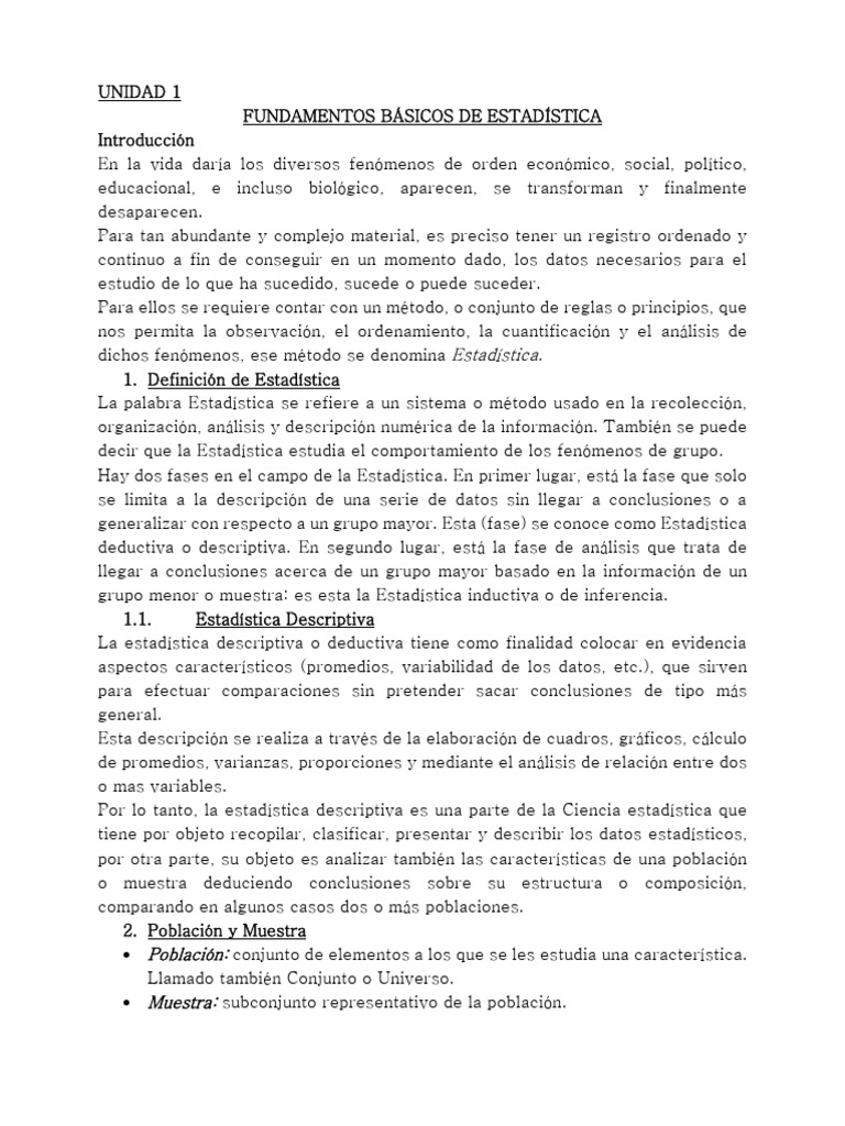 Unidad 1 - Fundamentos de Estadistica | PDF | Estadísticas ... Unidad 1 - Fundamentos de Estadistica | PDF | Estadísticas ...