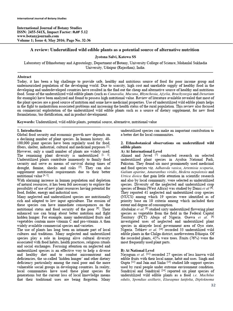 A Review Underutilized Wild Edible Plant | Download Free PDF ...