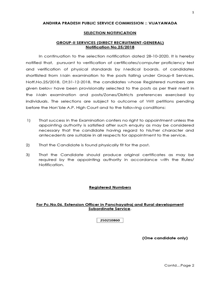 Selection List APPSC Group II Posts | PDF | Governance | Political Law