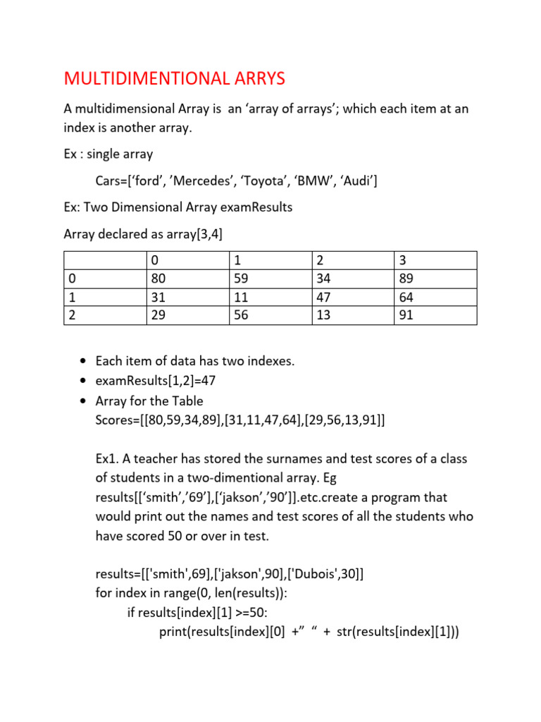 Multidimensional Arrays Explained | PDF | Teaching Methods & Materials | Computers