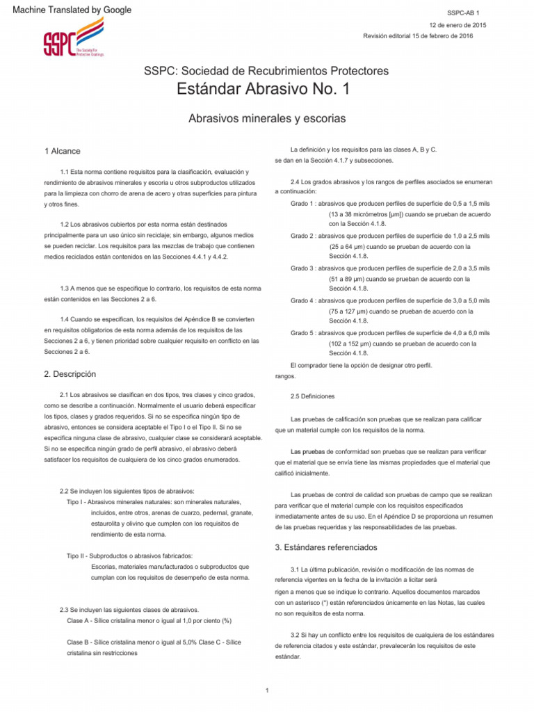 Prueba de abrasivos SSPC-AB1 | PDF | Abrasivo | Electronvoltio