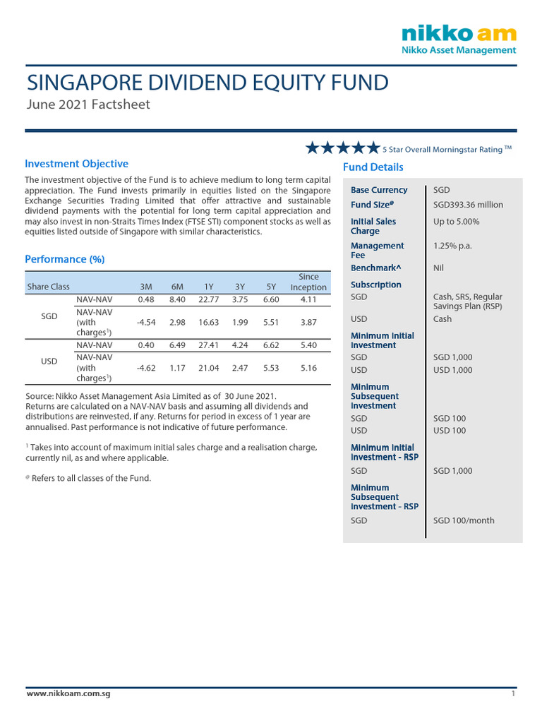 Nikko AM Shenton Singapore Dividend Equity Fund SGD - Fund Fact Sheet ...