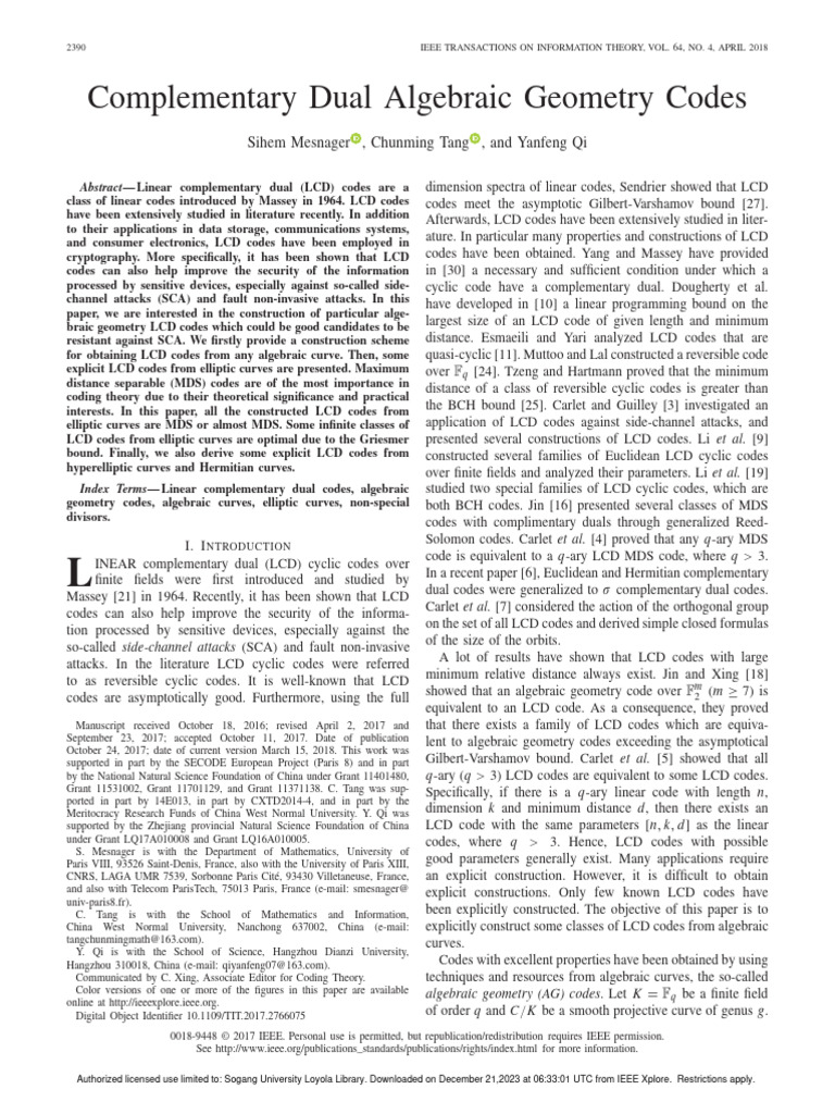 Complementary Dual Algebraic Geometry | PDF | Field (Mathematics ...