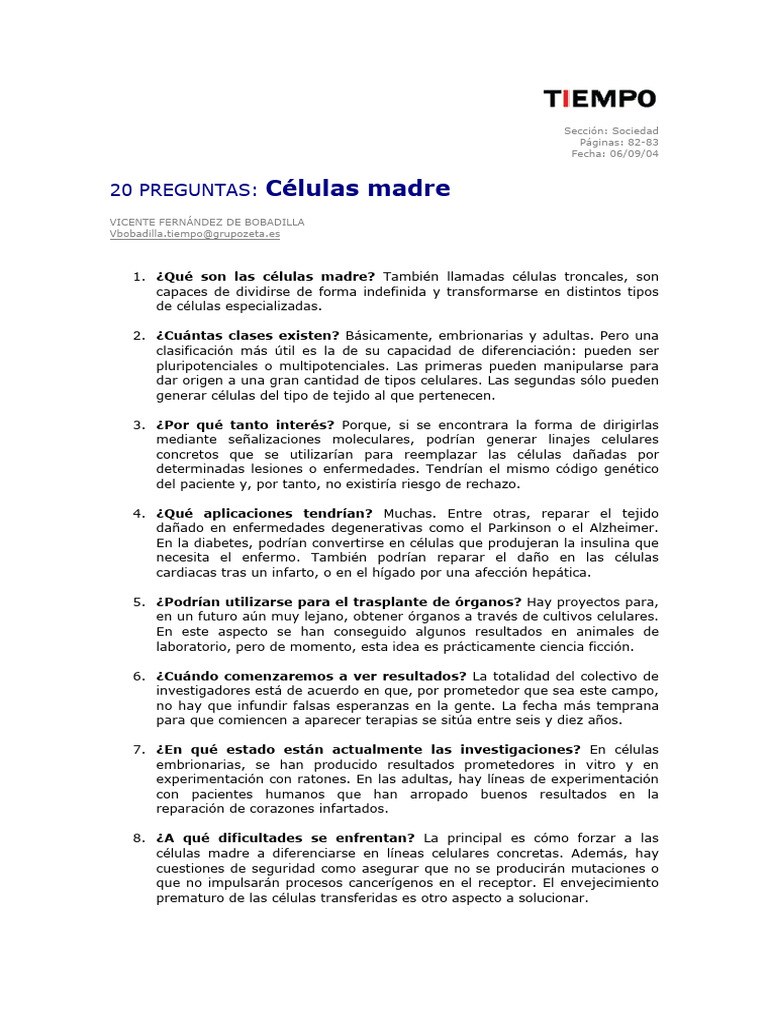 Celulas Madre | PDF | Célula madre | Clonación
