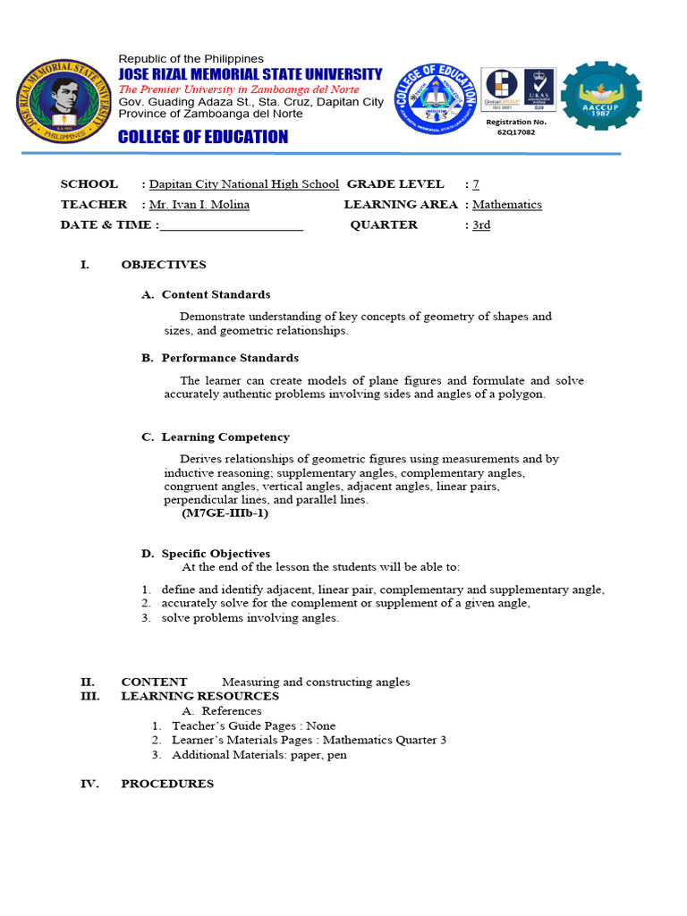 Lesson Plan Angles - 2 | PDF | Angle | Shape