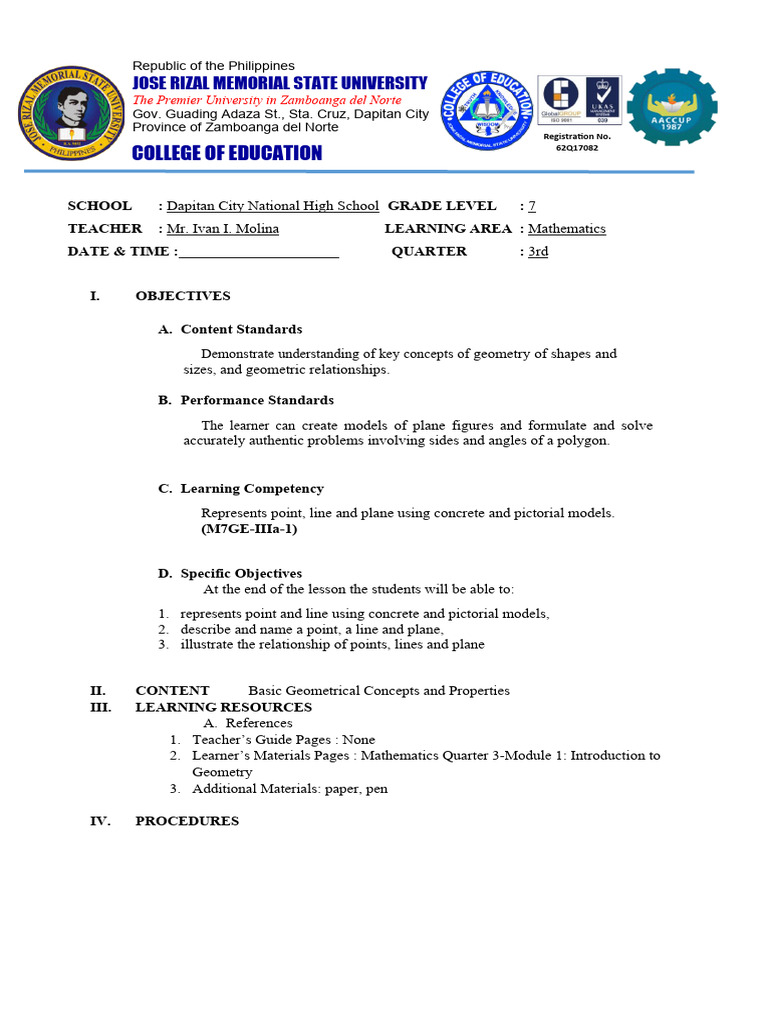 Lesson Plan Geometry-1 | PDF | Geometry | Length