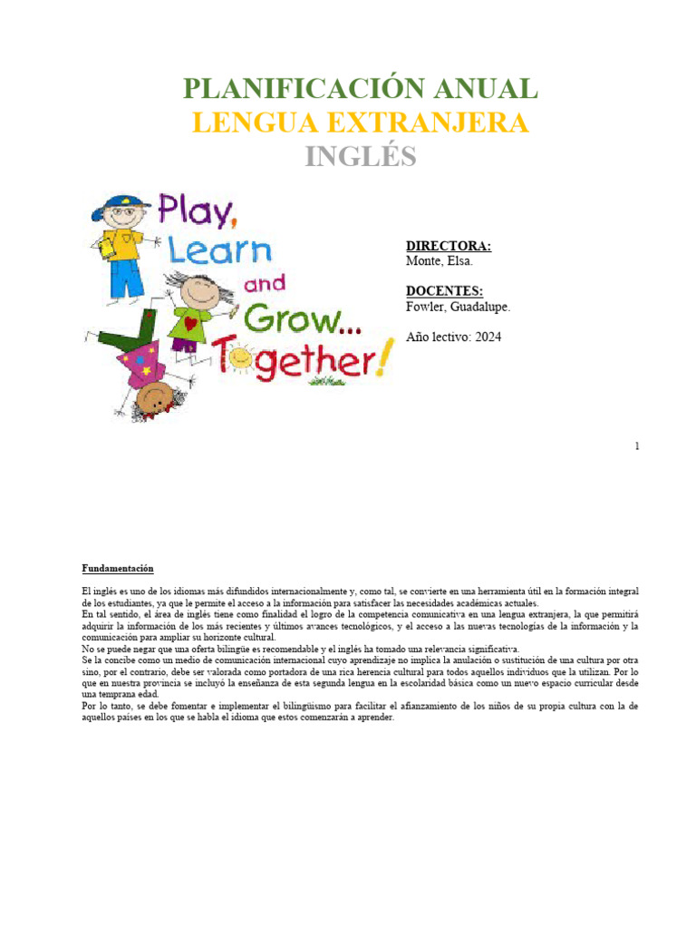 Planificación Anual de Inglés Primaria | PDF | Segundo lenguaje ...