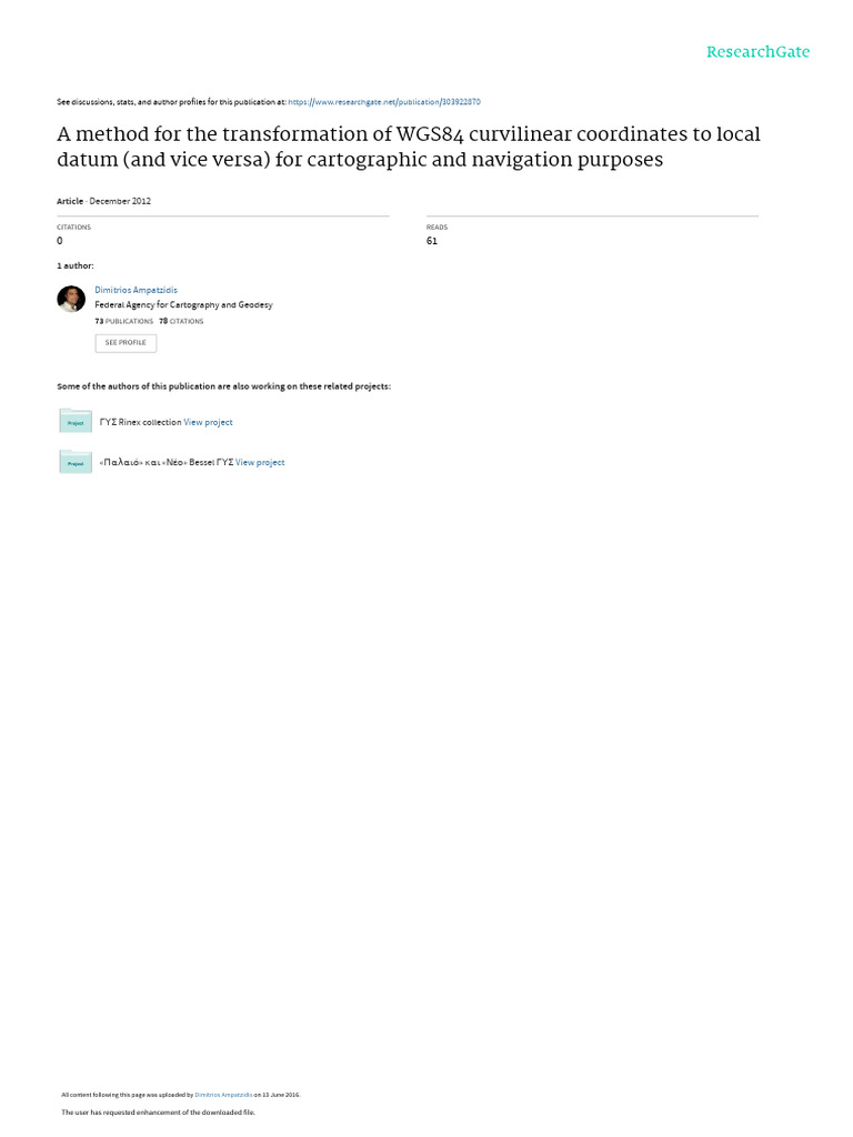 A Method For The Transformation of WGS84 Curvilinear Coordinates To ...