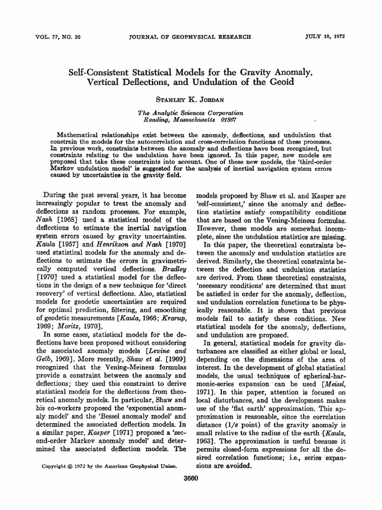 Jordan1972 Selfconsistent Statistical Models For The Gravity Anoma Pdf Applied And